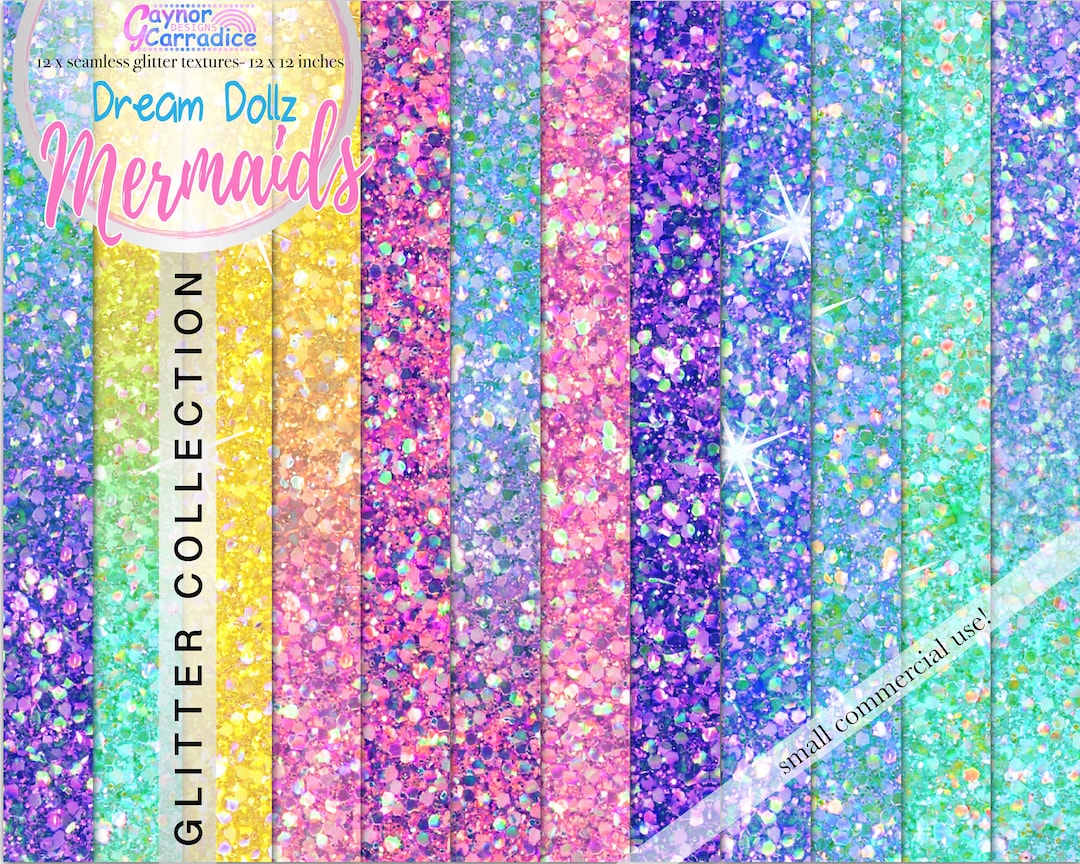 Mermaid Glitter Digital Papers, Ombre Glitter Seamless Patterns Summer ...
