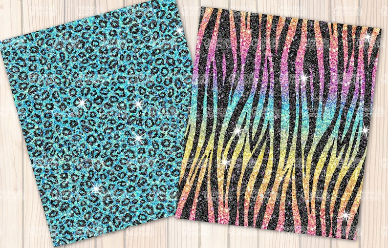 Happy Place- Animal Glitter Digital Papers - Zebra and Leopard Glitter ...