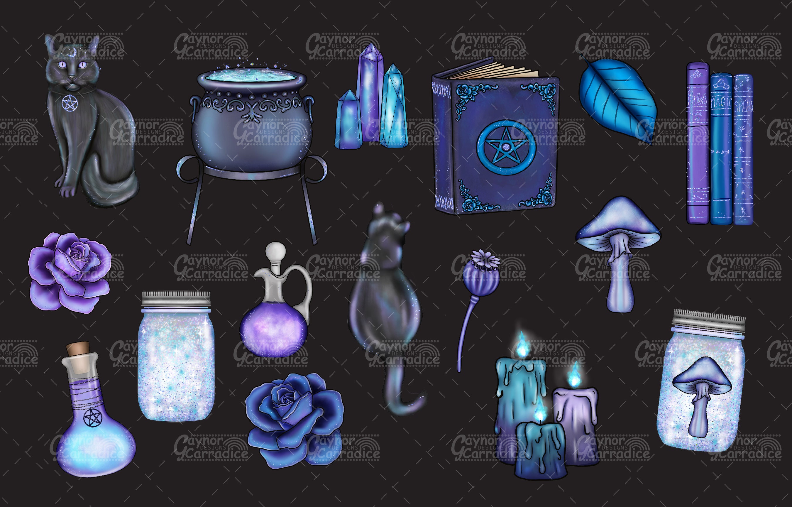 Witch Craft Halloween Clipart - 32 Piece Magic Planner Clip Art - Hand ...