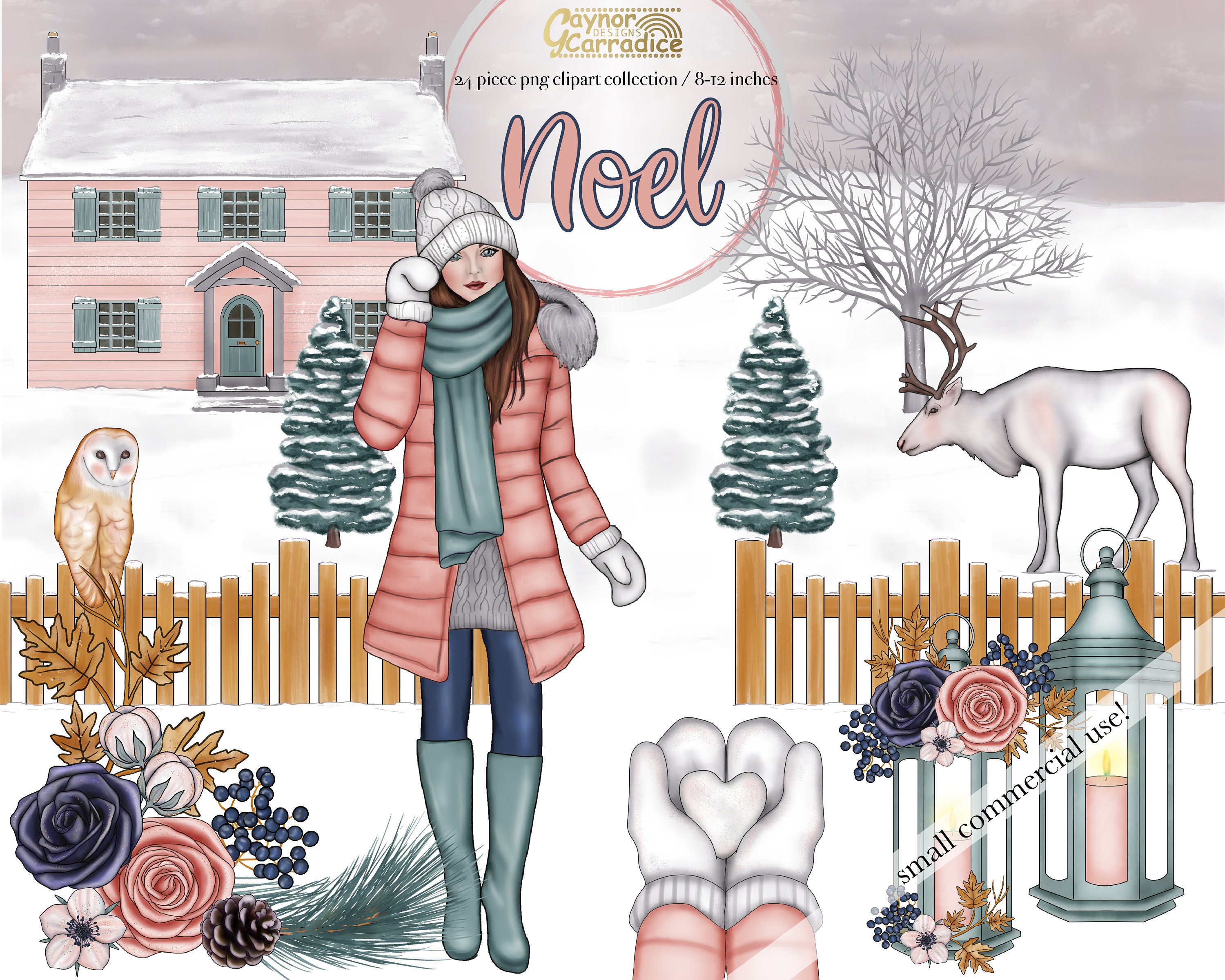 Winter clipart 24 piece Christmas clip art watercolor snow | Etsy