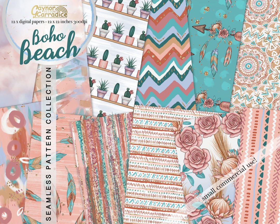 Boho Beach - Abstract and Floral Boho Digital Papers - 12 Watercolor ...