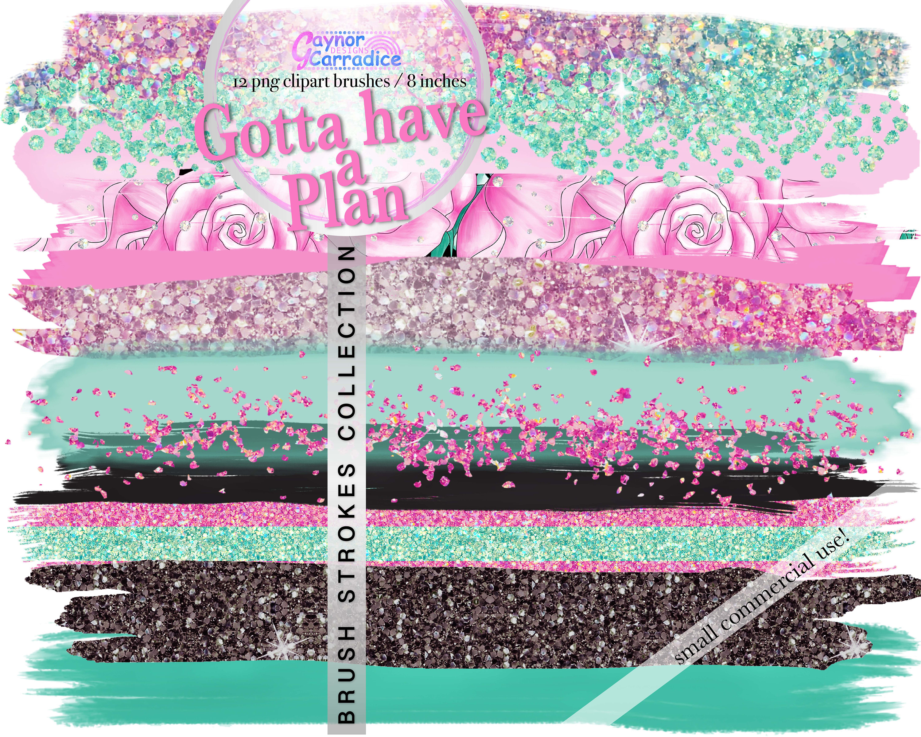 Brush Strokes Clipart, Pink, Mint, Black, Glitter Paint Strokes Clipart ...