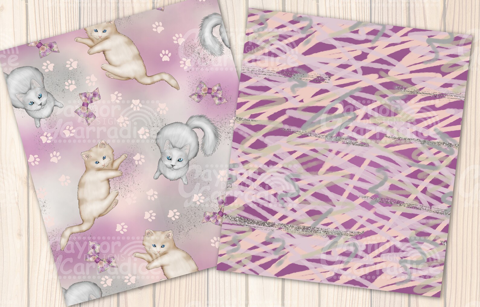 Cute Cats Digital Papers - 10 Watercolor Pastel Seamless Patterns ...