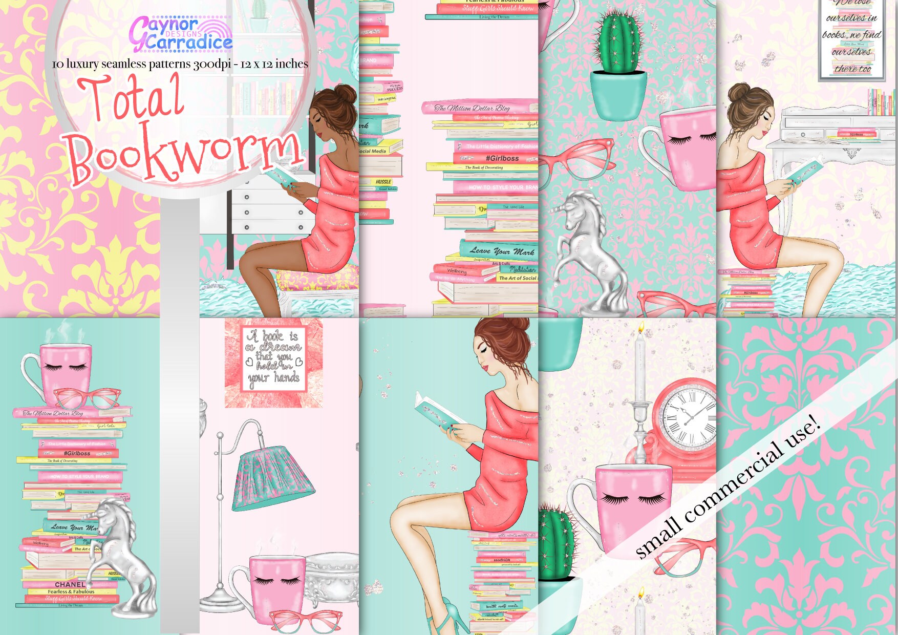 Book Fashion Digital Paper Book Lover Digital Paper Girl | Etsy