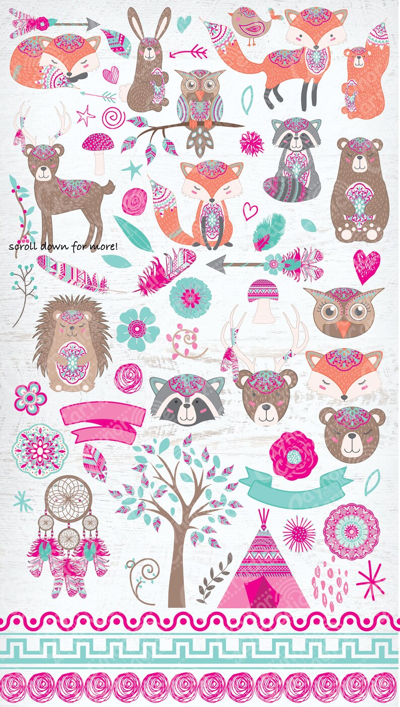Woodland Clipart, Woodland Friends Clipart, Forest Animals Set, Tribal ...