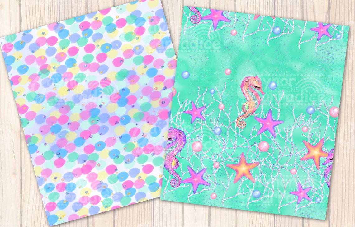 Cute Mermaid Digital Papers Under the Sea Seamless Patterns Party ...