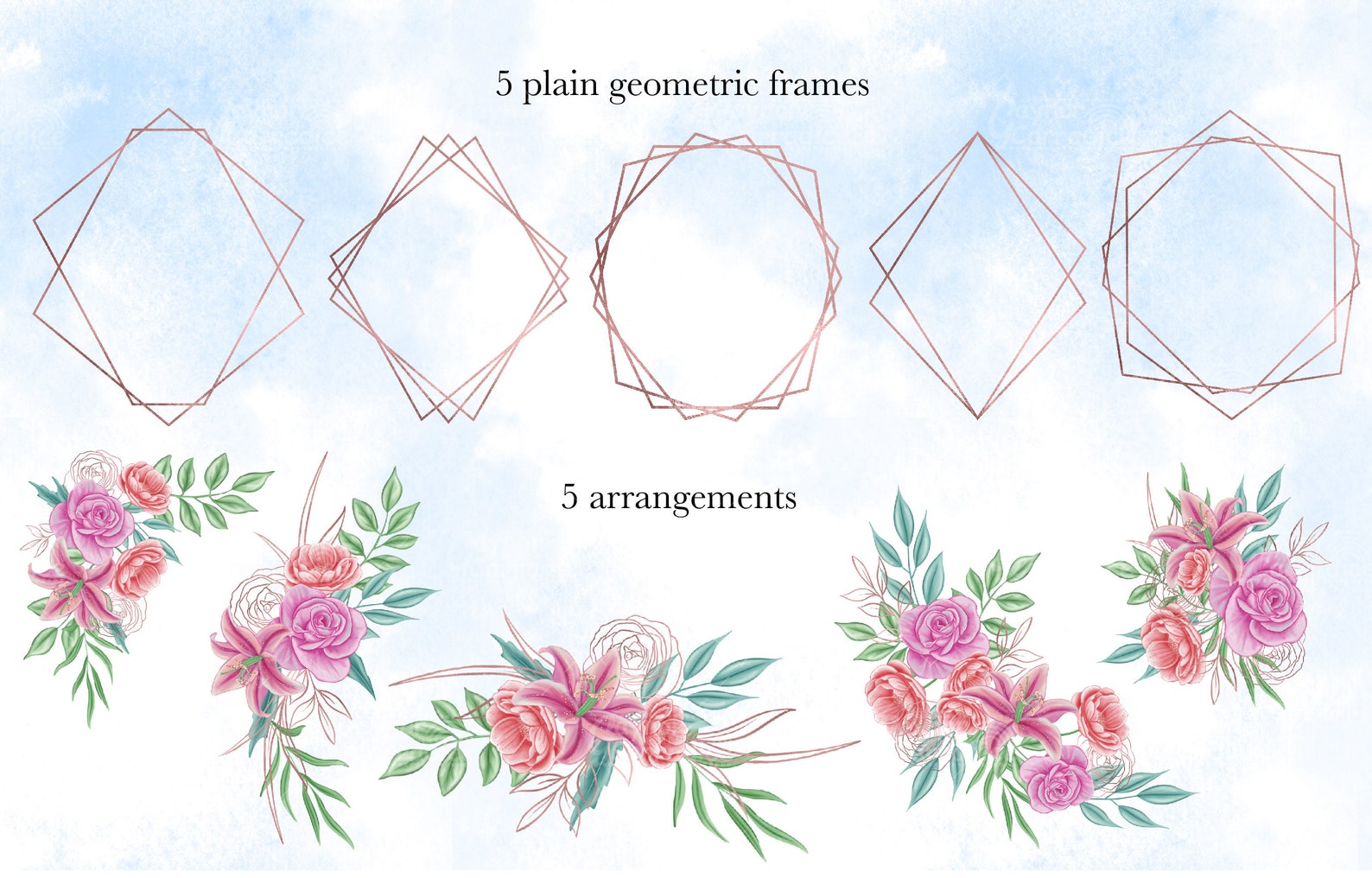 Floral Geometric Frame Clipart 26 Piece Watercolor Wedding - Etsy