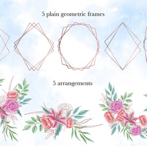 Floral Geometric Frame Clipart - 26 Piece Watercolor Wedding Flowers ...