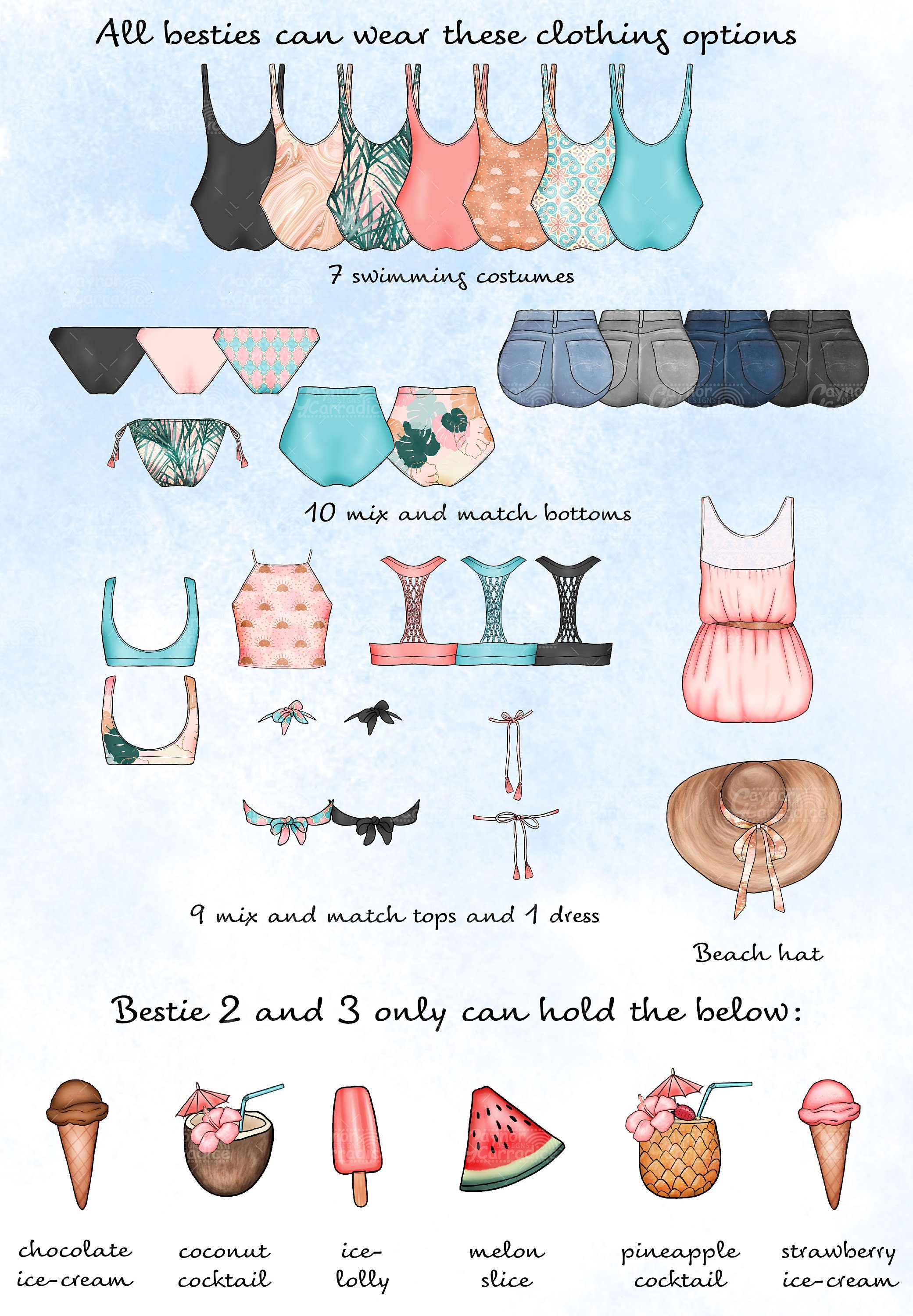 Poolside Besties FULL KIT - Customizable Best Friends Clipart - Summer ...