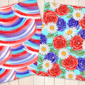 4th of July Digital Papers - 12 Watercolor Independence Day Seamless ...