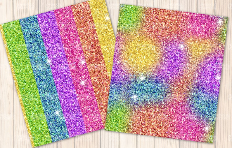 Rainbow Glitter Digital Papers - Multi Colored Ombre Glitter Seamless ...