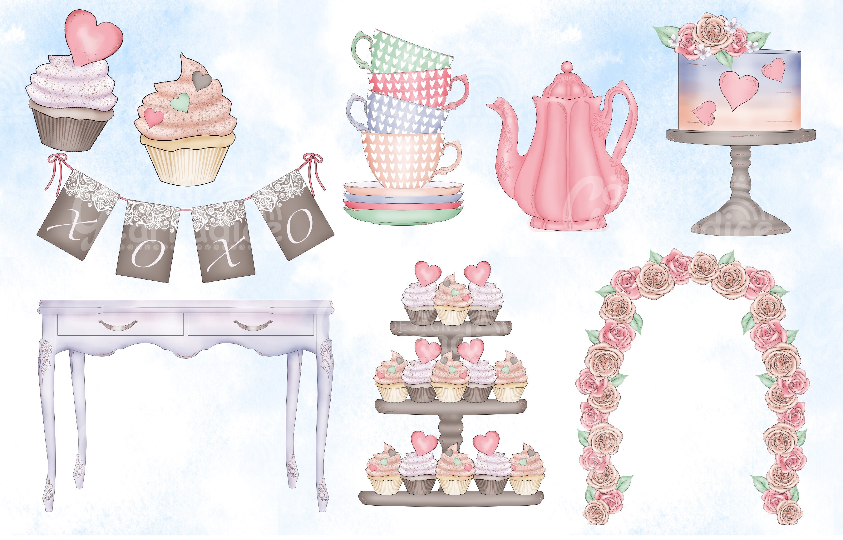 Valentine Clipart - 23 Piece Romantic Tea Party Planner Graphics ...