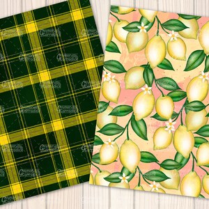 Watercolor Lemon Digital Papers - 12 Summer Seamless Patterns, Yellow ...