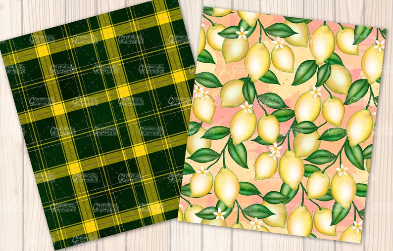 Watercolor lemon digital papers 12 summer seamless patterns | Etsy
