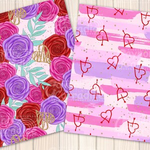 Valentine Digital Papers - 10 Watercolor Valentines Seamless Patterns ...