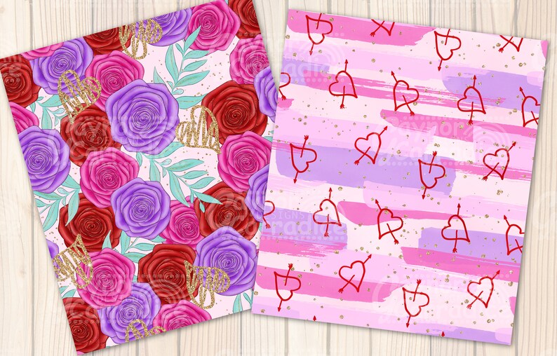 Valentine Digital Papers 10 Watercolor Valentines Seamless | Etsy