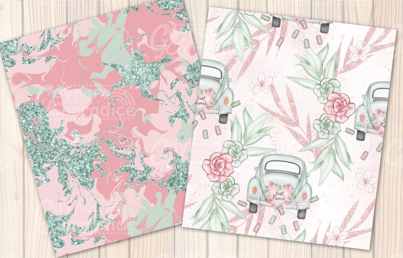 Blush Sage Boho Wedding Digital Papers Rustic Bridal Shower - Etsy