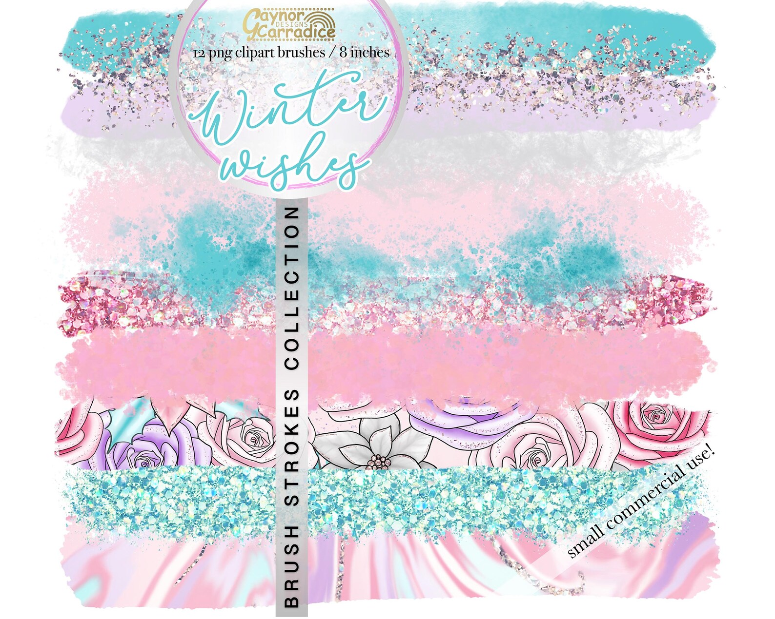 Winter Pastel Brush Strokes Clipart Pink Lilac Mint Paint - Etsy