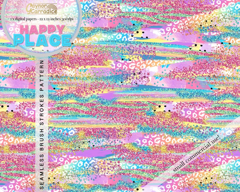 Brush Strokes Digital Paper - 1 X Rainbow Seamless Pattern, Bright ...
