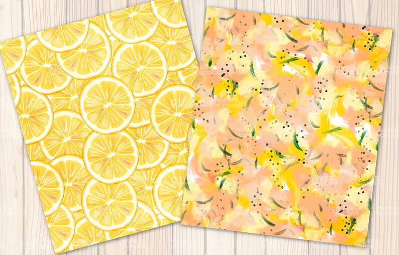 Watercolor lemon digital papers 12 summer seamless patterns | Etsy