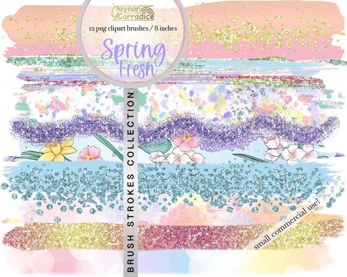 Spring Brush Strokes Clipart- Pastel Rainbow Paint Brushes Clipart ...