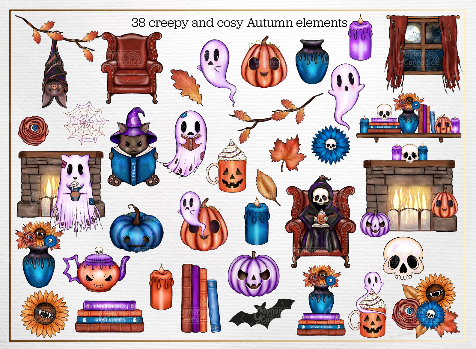 Creepy Cosy Autumn Clipart Bundle - Cute Halloween Digital Paper ...