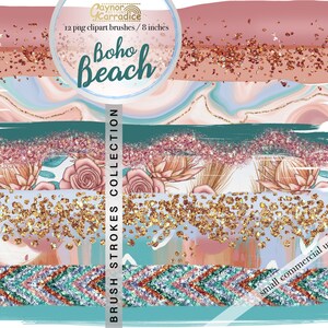Boho Beach - Summer Brush Strokes Clipart- Blush Green Blue Paint ...