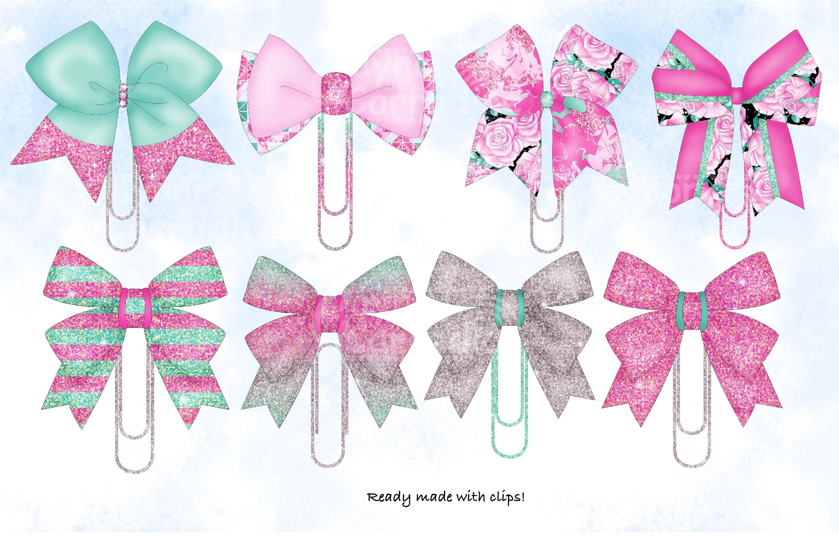 Planner bows clipart pink mint clips clip art watercolor | Etsy