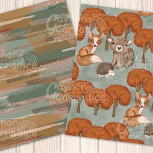 Woodland Animals Digital Papers, Watercolor Autumn Seamless Patterns ...