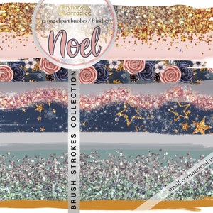 Winter Brush Strokes Clipart - Blush, Navy and Gold Glitter Paint ...
