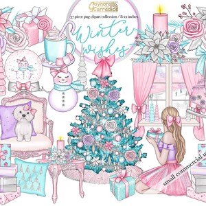Pink Christmas Clipart 32 Piece Girly Winter Planner Clip Art Hand ...