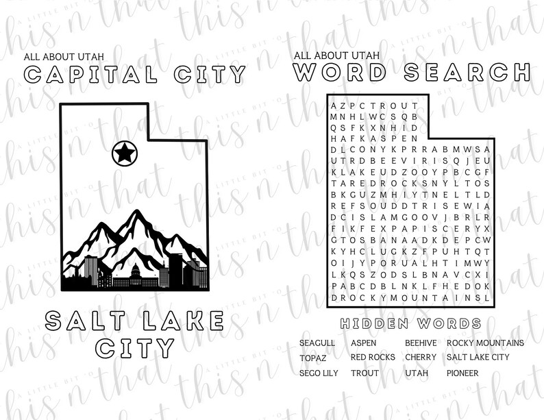 Printable Learning Packet, All About Utah Coloring Pages, State Facts ...