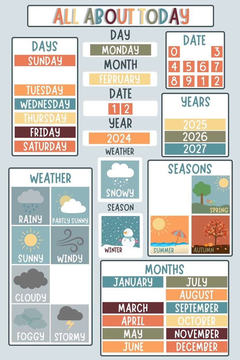 School Circle Time Calendar: Weather, Seasons, Days (digital Download ...