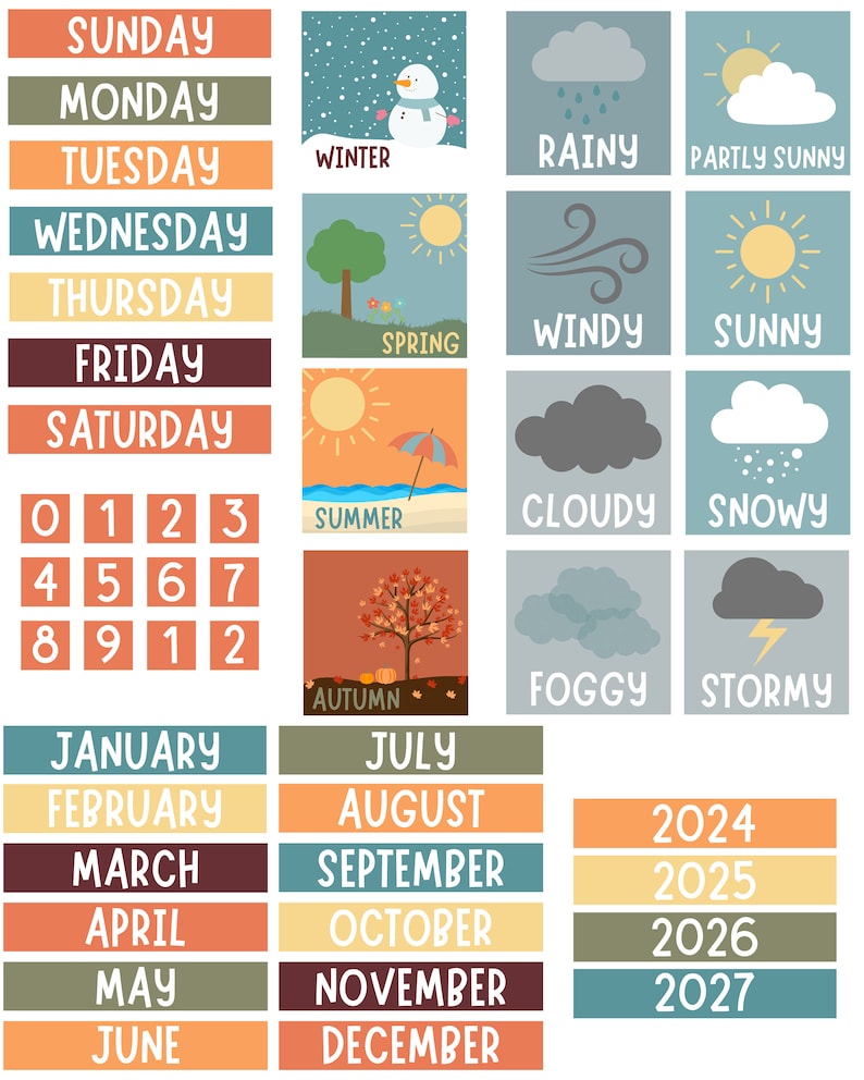 School Circle Time Calendar: Weather, Seasons, Days (digital Download ...