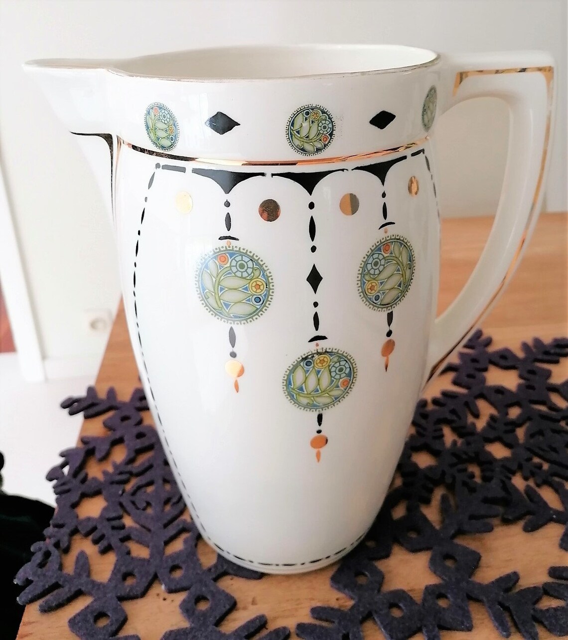 Beautiful and Rare Large Art Deco Ceramic Bathroom Pitcher With Art ...