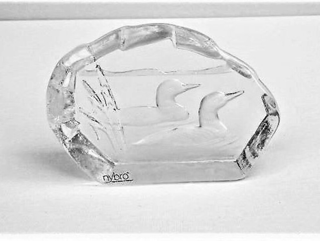 Vintage Nybro, Sweden Clear Lead Crystal Paperweight With Pair of Ducks ...