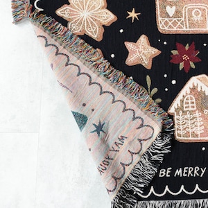 Gingerbread Christmas Blanket: Personalized Woven Cotton Throw, Holiday ...