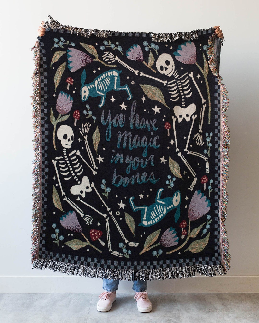 Skeleton Blanket: Magic Bones Woven Throw, Unique Spooky Couple Gift ...