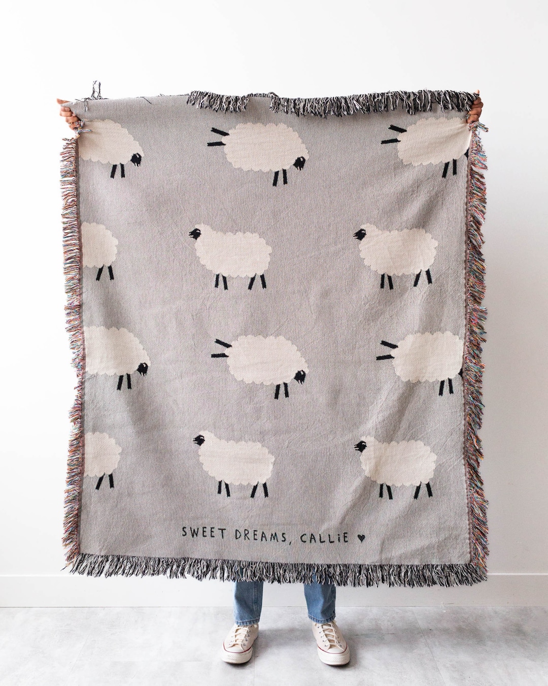 Sweet Dreams Sheep Blanket: Cute Animal Woven Throw, Personalized Name ...