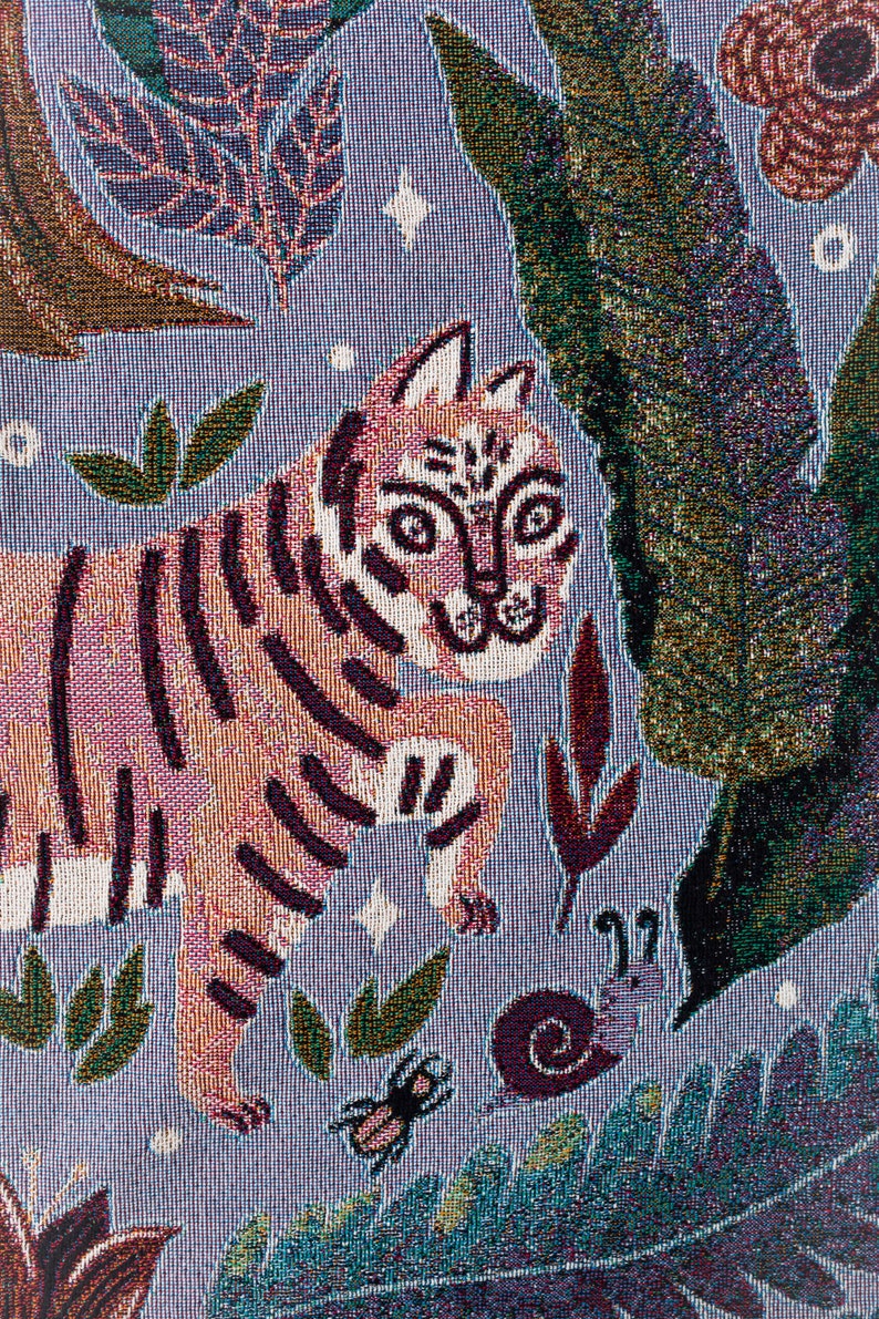 Jungle Tiger Throw Blanket: Woven Cotton Throw, Cute Animals, Colorful ...