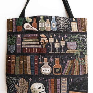 Witches Bookshelf Bag: Woven Tapestry Tote, Whimsigoth Goth Occult ...