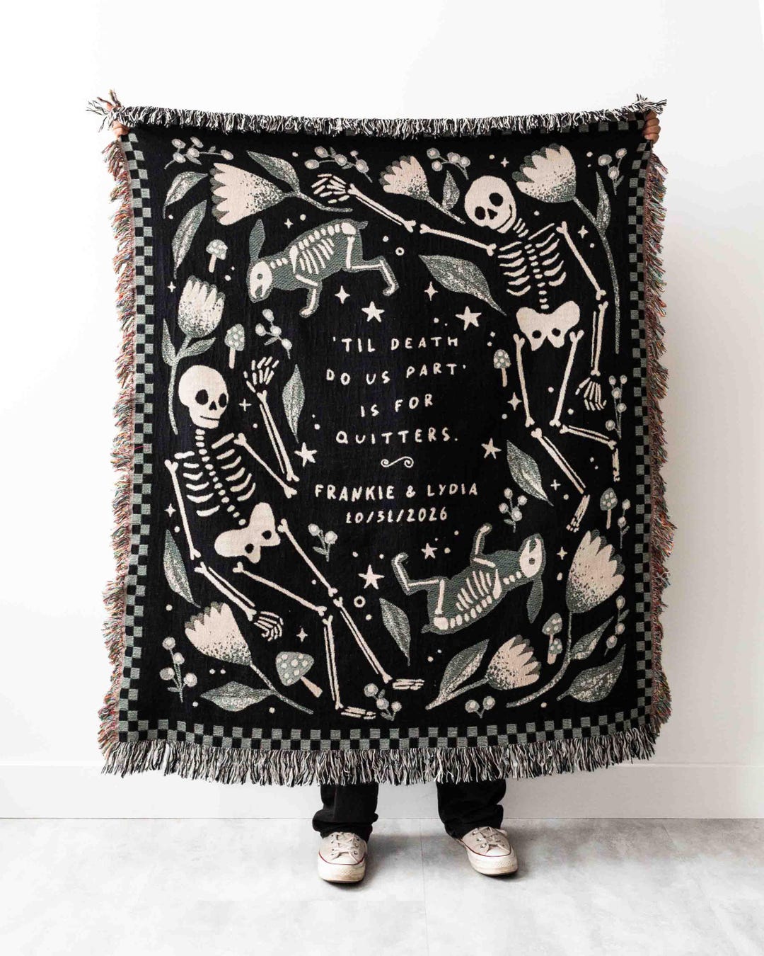 Til Death Wedding Gift Blanket: Skeleton Woven Throw, Spooky Husband ...