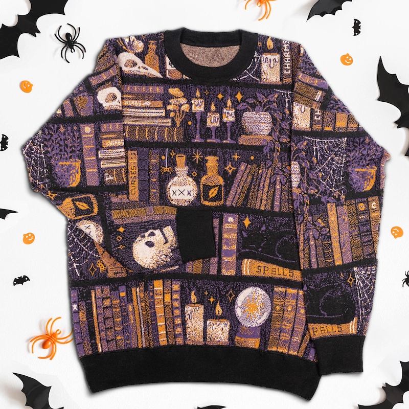 Witches Bookshelf Sweater - Etsy