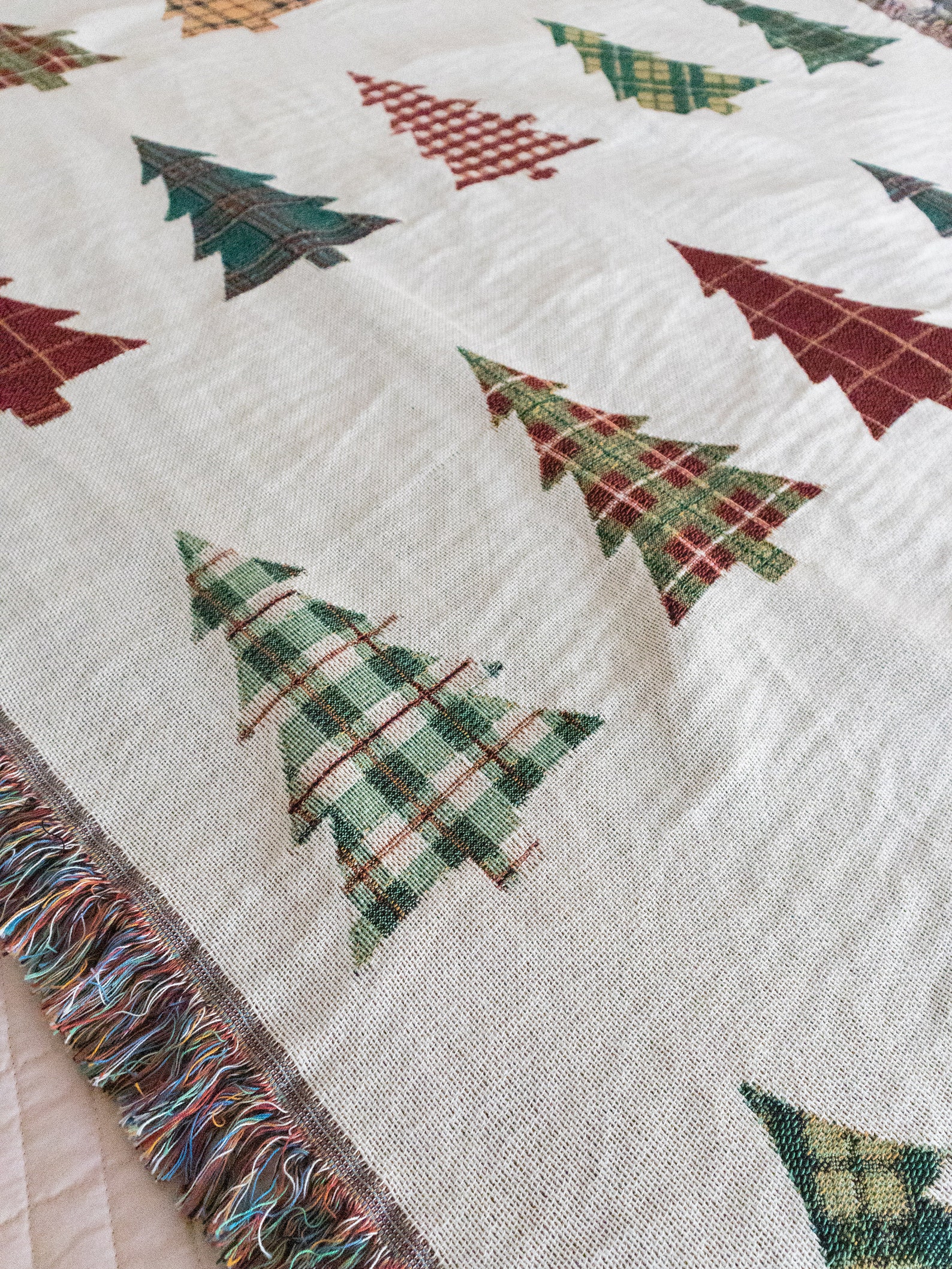 Plaid Trees Christmas Blanket: Woven Cotton Throw for Winter - Etsy