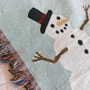 Snowman Blanket: Christmas Woven Cotton Throw for Winter Decor, Gift ...
