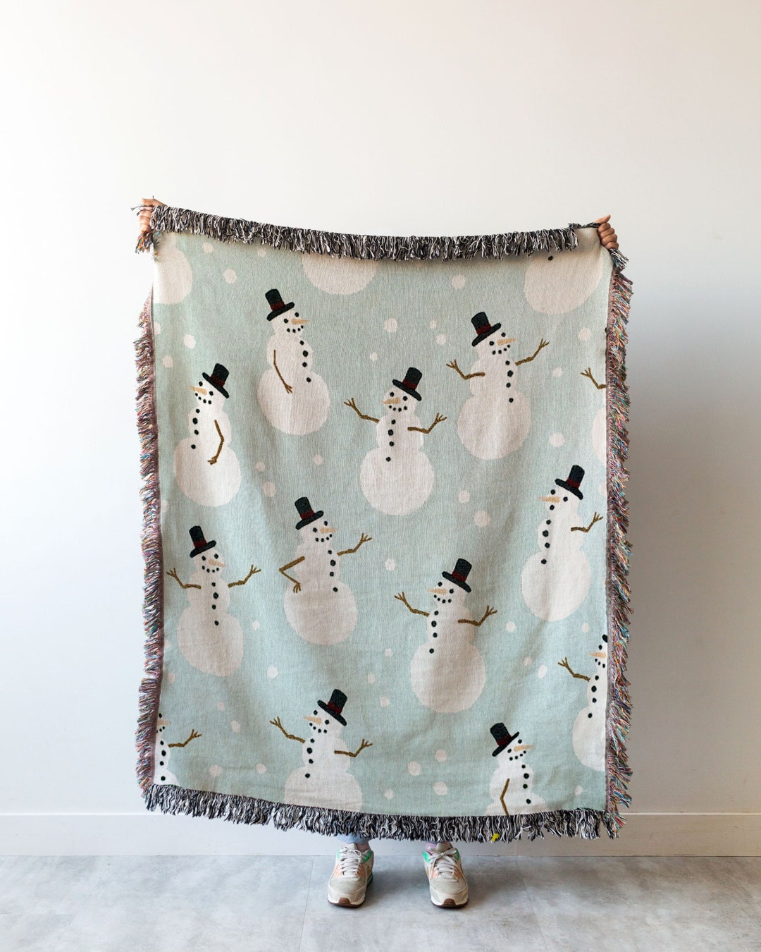 Snowman Blanket: Christmas Woven Cotton Throw for Winter Decor, Gift ...