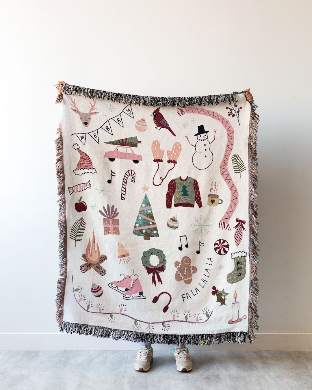 Christmas Blanket: Cute Woven Cotton Throw for Winter Decor, Gift for ...