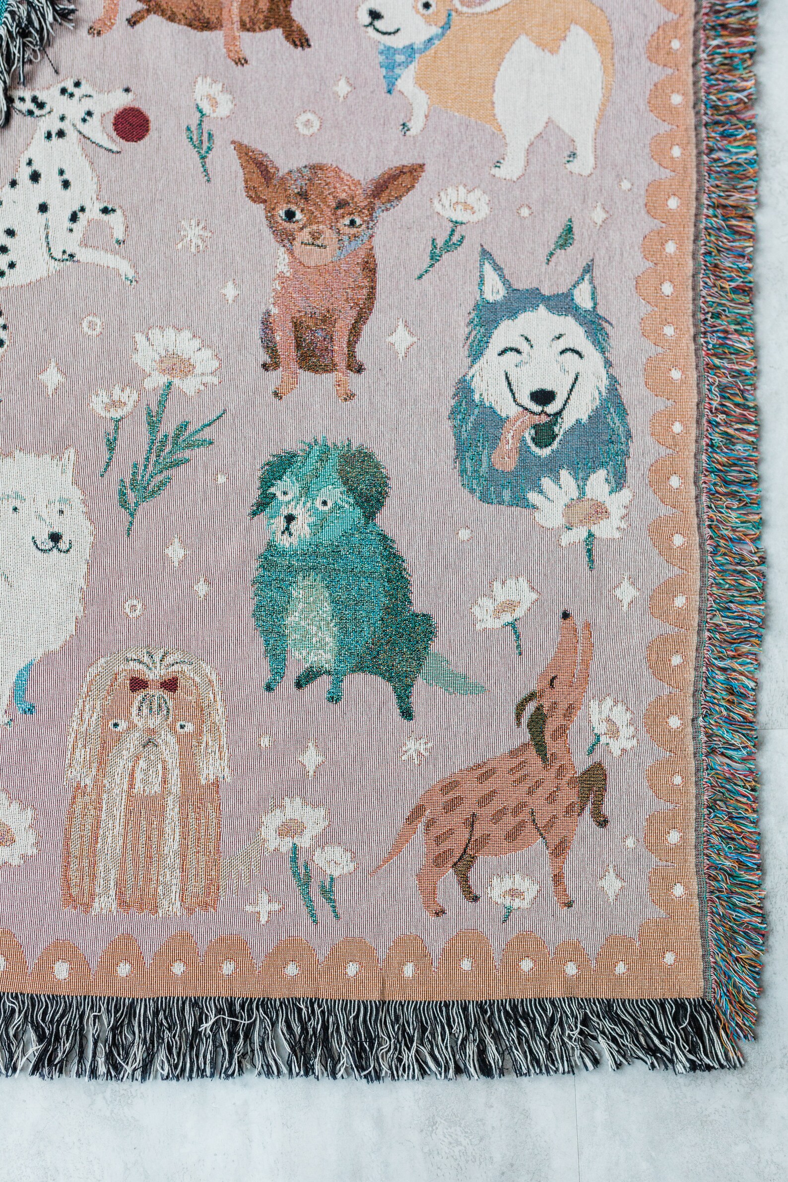 Dog Throw Blanket: Woven Cotton Throw, Pink Animals Blanket, Chocolate ...