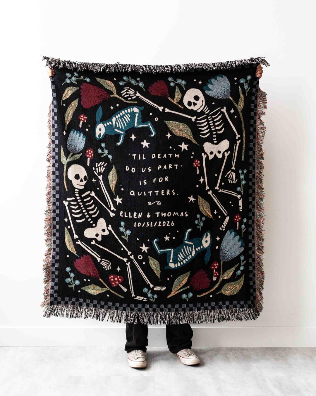 Til Death Anniversary Gift Blanket: Skeleton Woven Throw, Spooky Couple ...