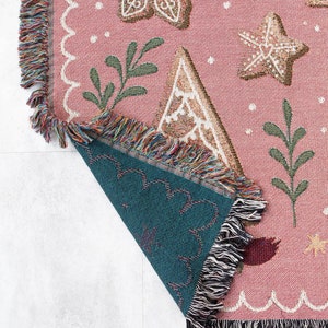 Pink Gingerbread Christmas Blanket: Personalized Woven Cotton Throw ...